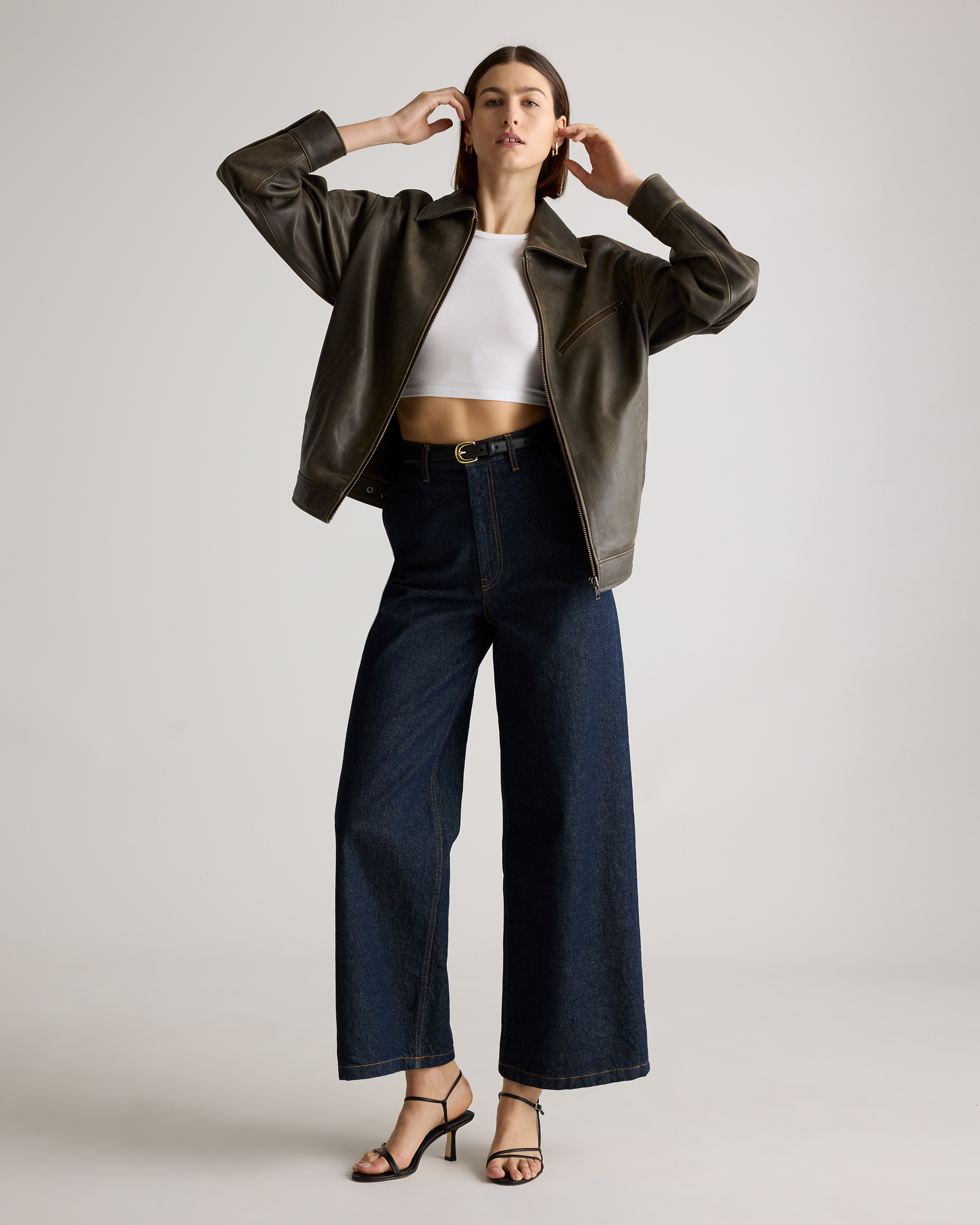 QUINCE Oversized Leather Bomber Jacket
